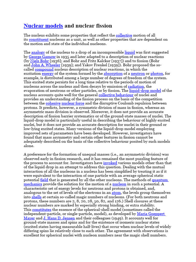 Nuclear Models | PDF | Nuclear Reactor | Nuclear Fission