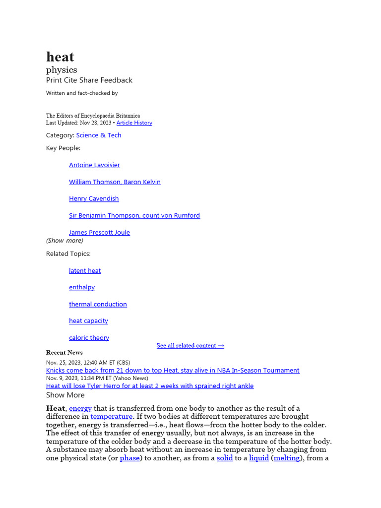 Heat | PDF | Heat | Calorie