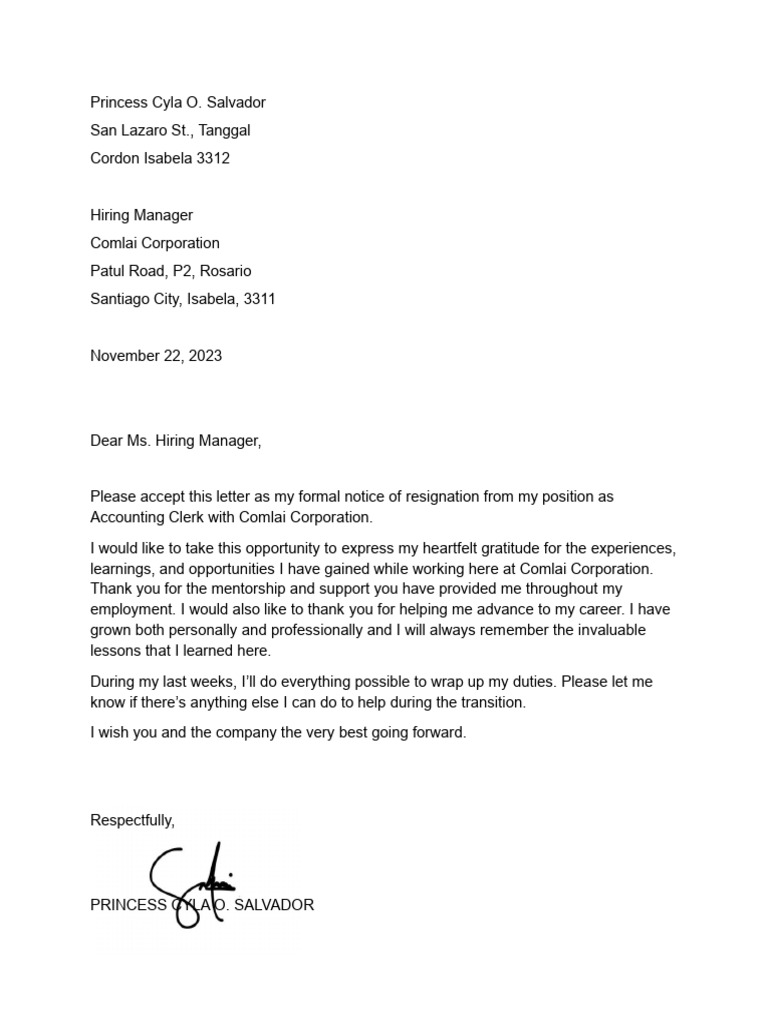 Resignation Letter | PDF