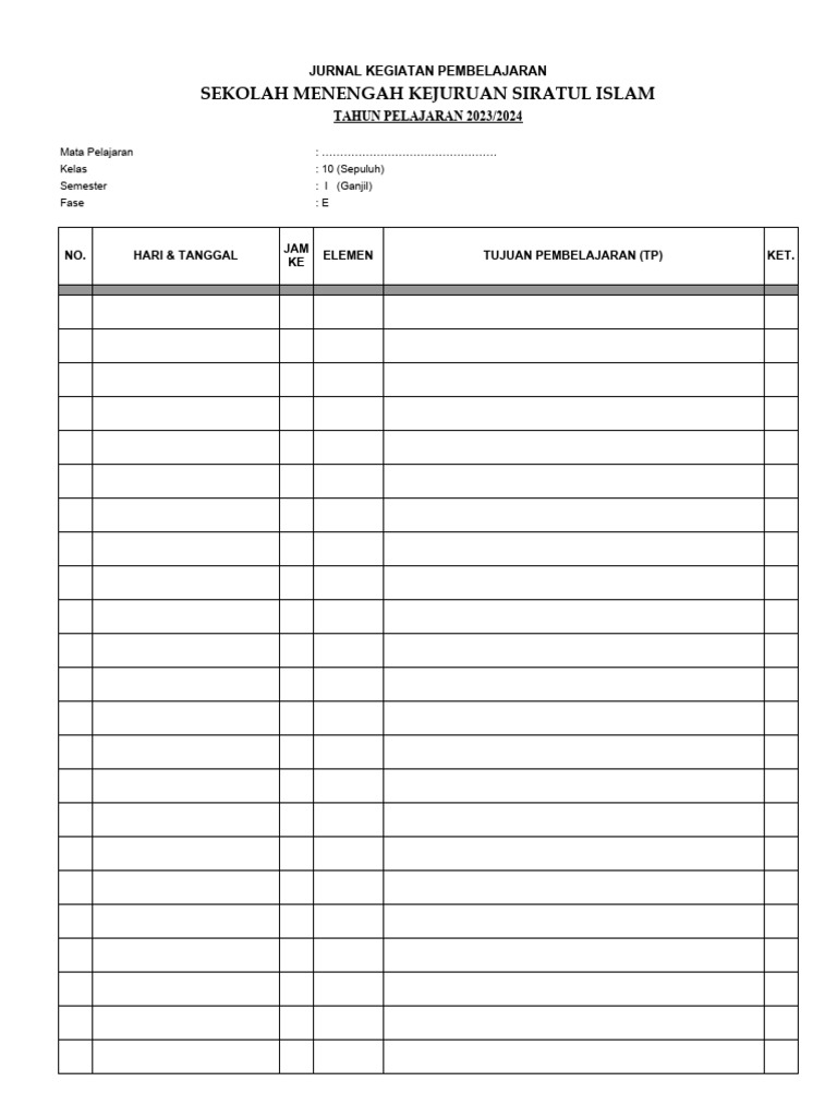 Blanko Daftar Nilai Kelas 10 | PDF