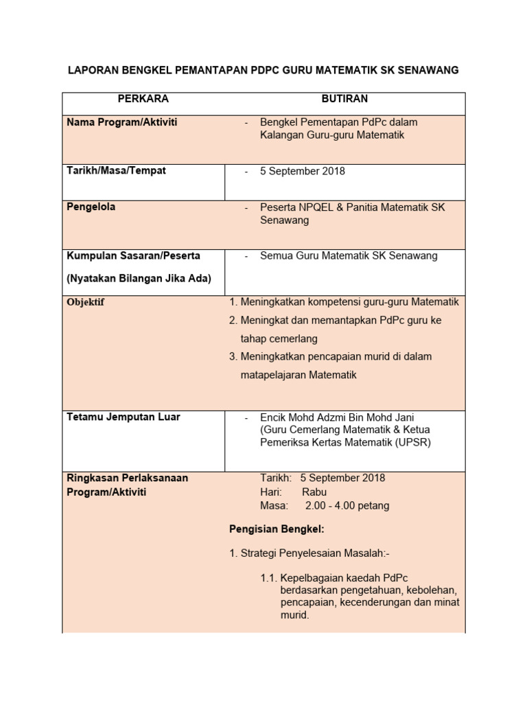 Bengkel Peningkatan Kompetensi Guru Matematik | PDF