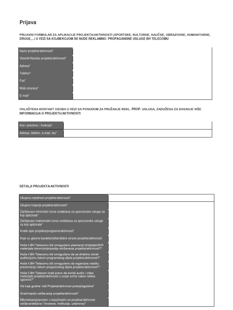 Prijava BHTelecom | PDF