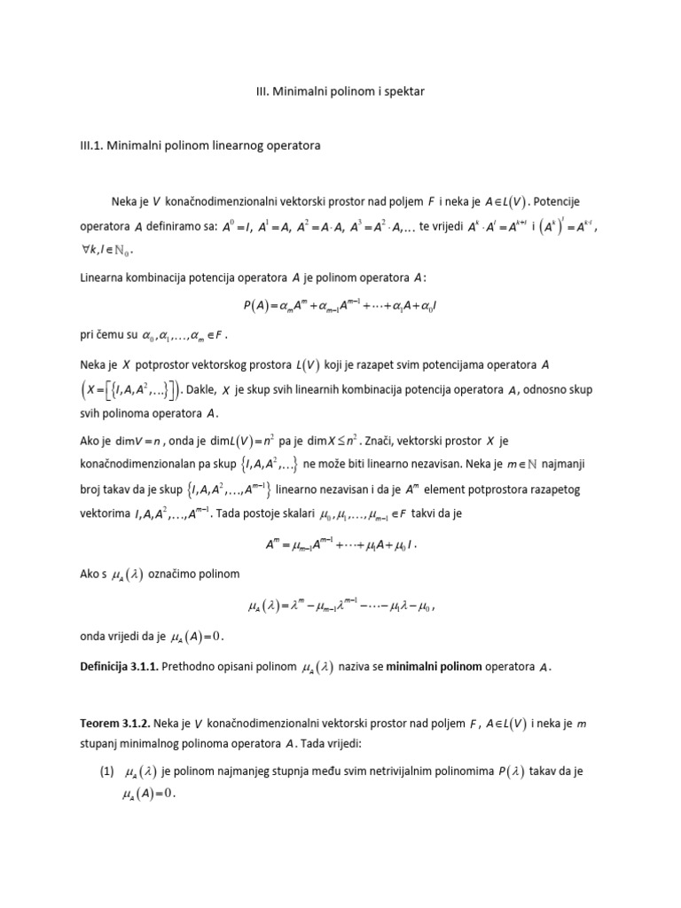 Minimalni Polinom I Spektar | PDF