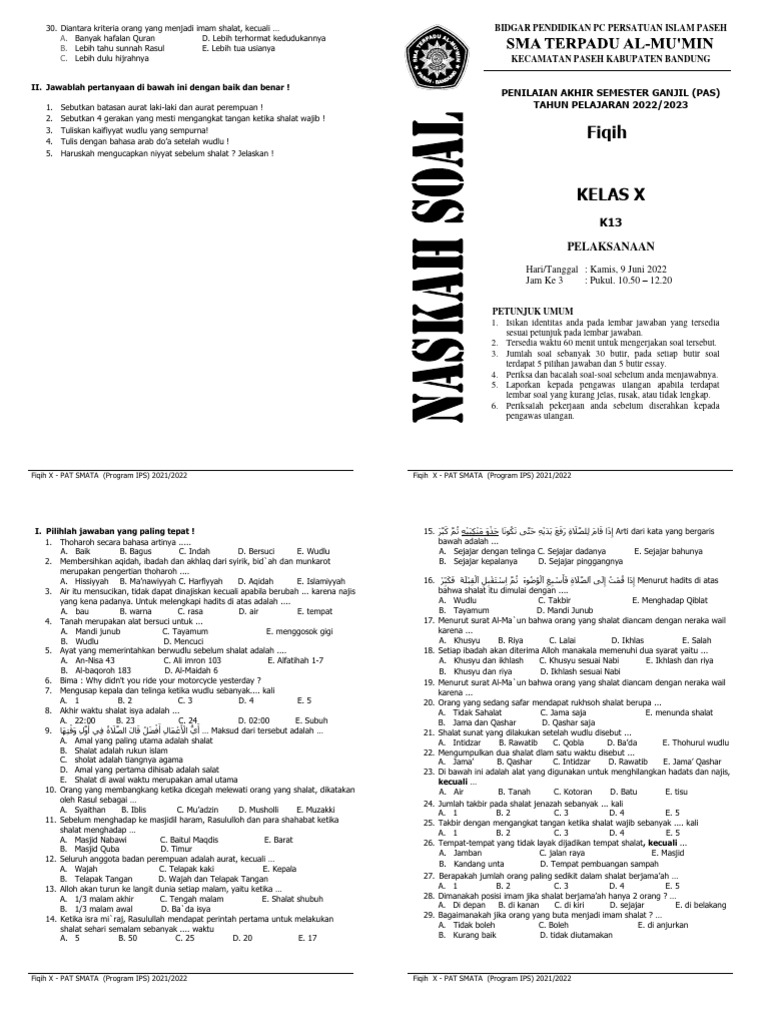 Contoh Format SOAL PAS | PDF