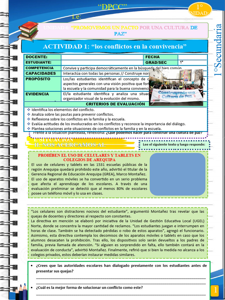 1° DPCC - Actv.01-Und.6 2023 | PDF | Abuso infantil | Evaluación