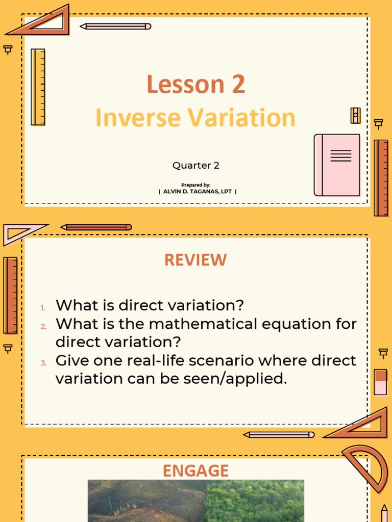 Q2 Lesson 2 - Inverse Variation | PDF | Equations | Variable (Mathematics)