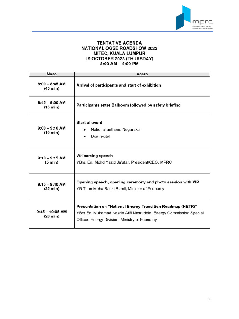 National OGSE Roadshow 2023 Agenda | PDF | Malaysia