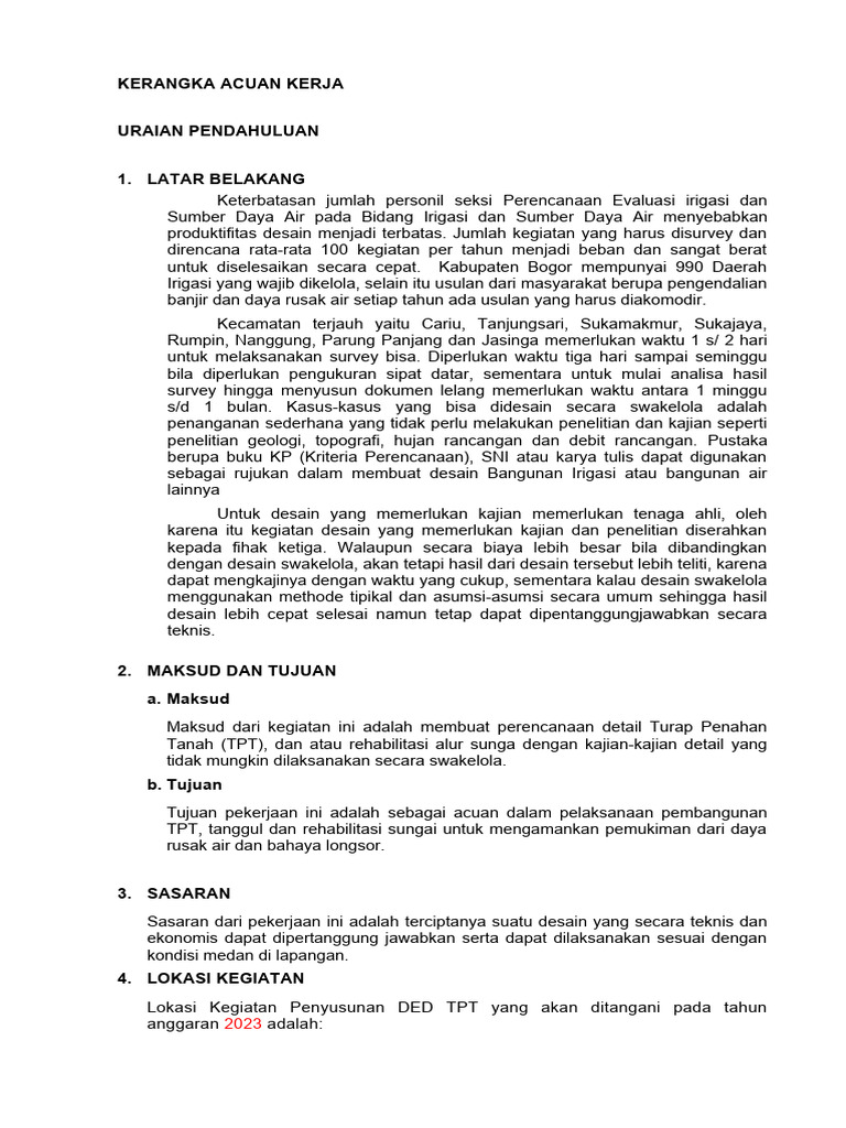Rencana Kerja Penyusunan DED TPT 2023 | PDF | Sains & Matematika