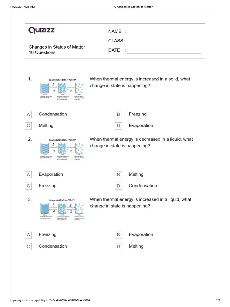 Changes in States of Matter | PDF | Freezing | Evaporation