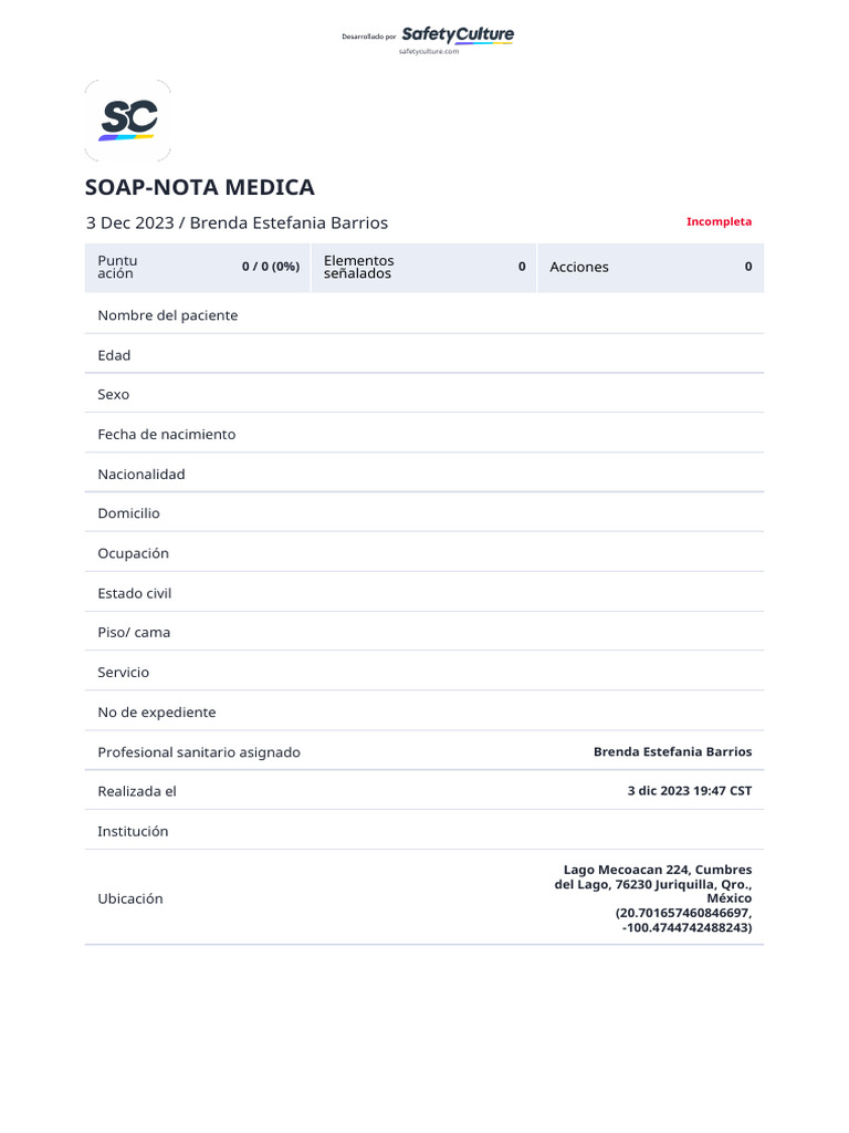 Formato SOAP | PDF | Medicina | Especialidades Medicas Formato SOAP | PDF | Medicina | Especialidades Medicas
