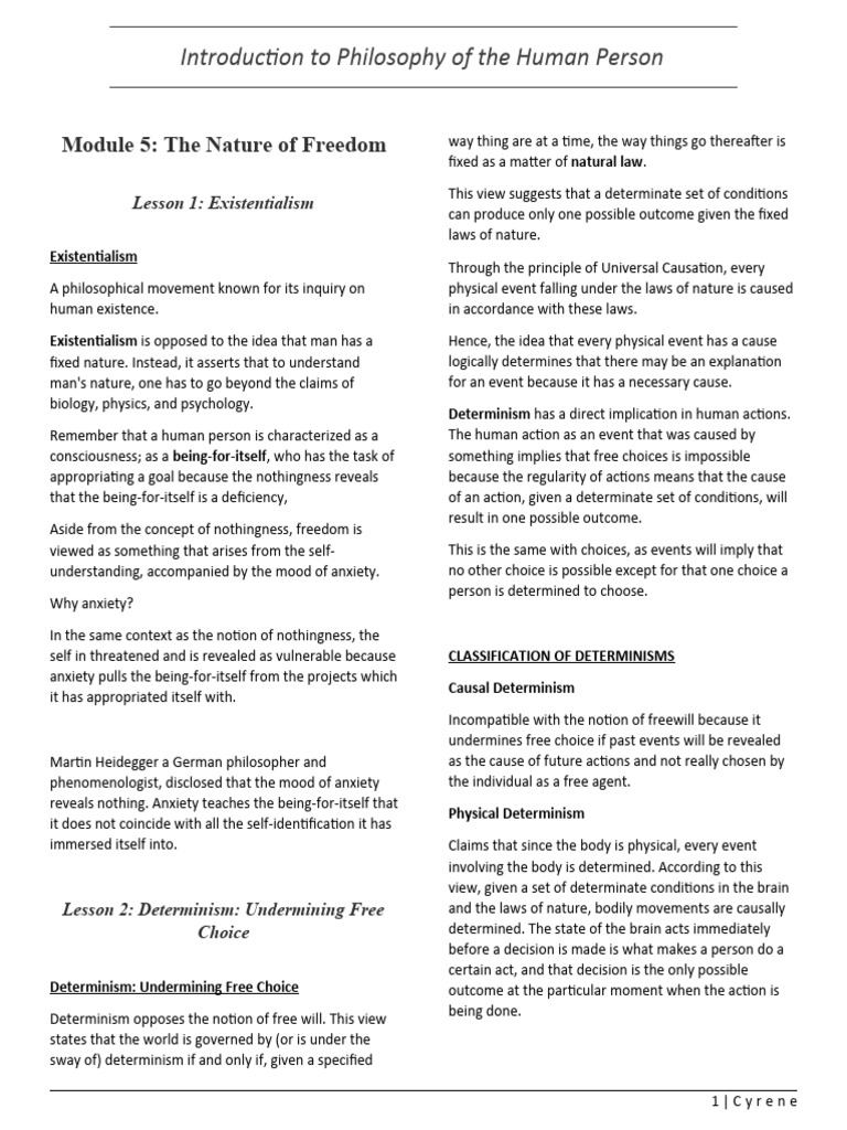 Philo Module 5 Reviewer | PDF | Free Will | Determinism