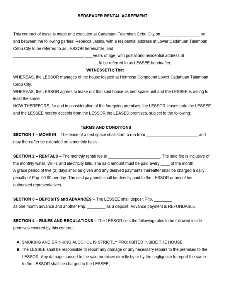 Bedspacer Contract Agreement | Download Free PDF | Lease | Business