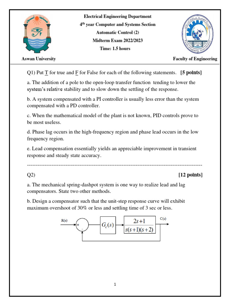 Mid-Term Exam | PDF | Control Theory | Applied Mathematics