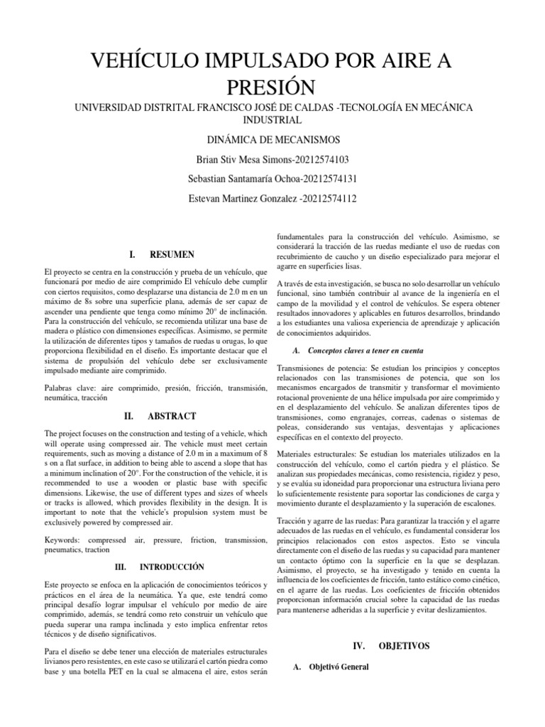 Vehículo Impulsado Por Aire Comprimido | PDF | Fricción | Velocidad