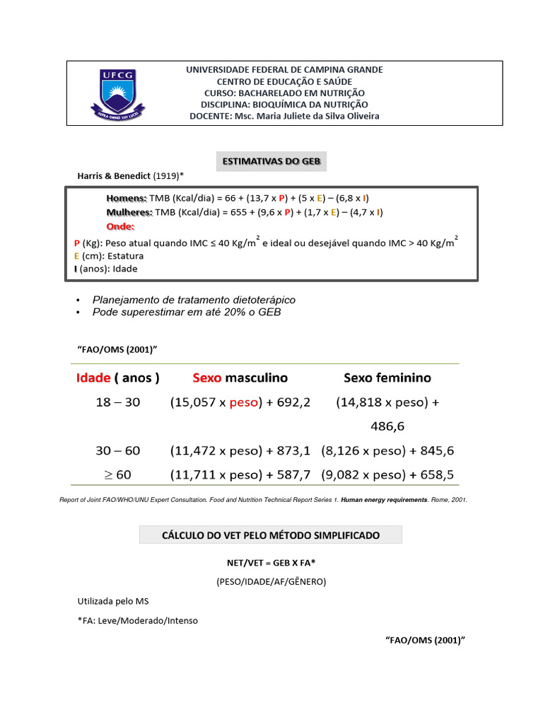 Passos para Cálculo Do Vet, Nee, Fórmulas de Bolso, Distribuição Por ...