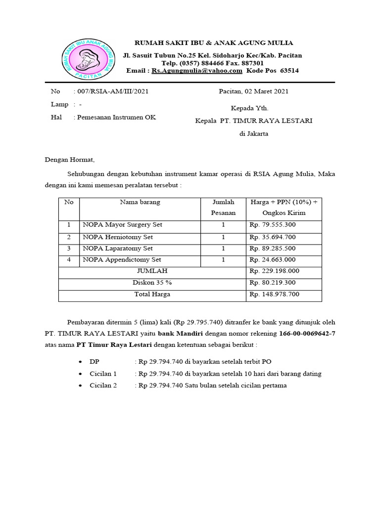 Pemesanan Instrumen Ok Nopa | PDF