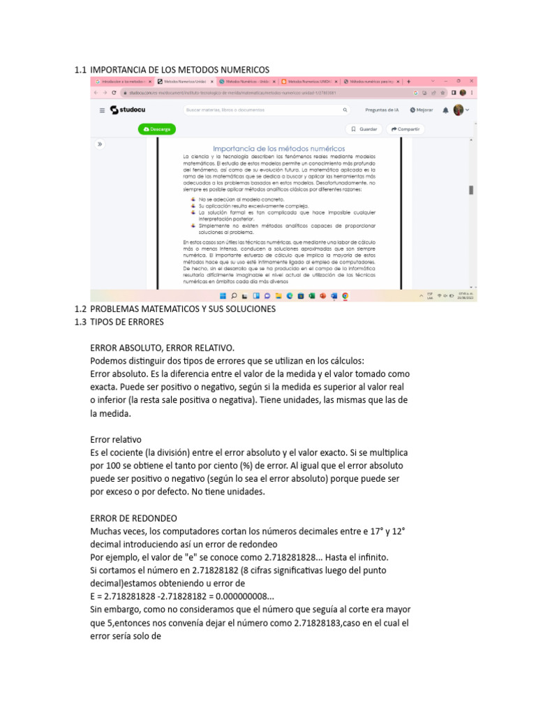 Importancia de Los Metodos Numericos | PDF | Análisis numérico | Exactitud y precisión