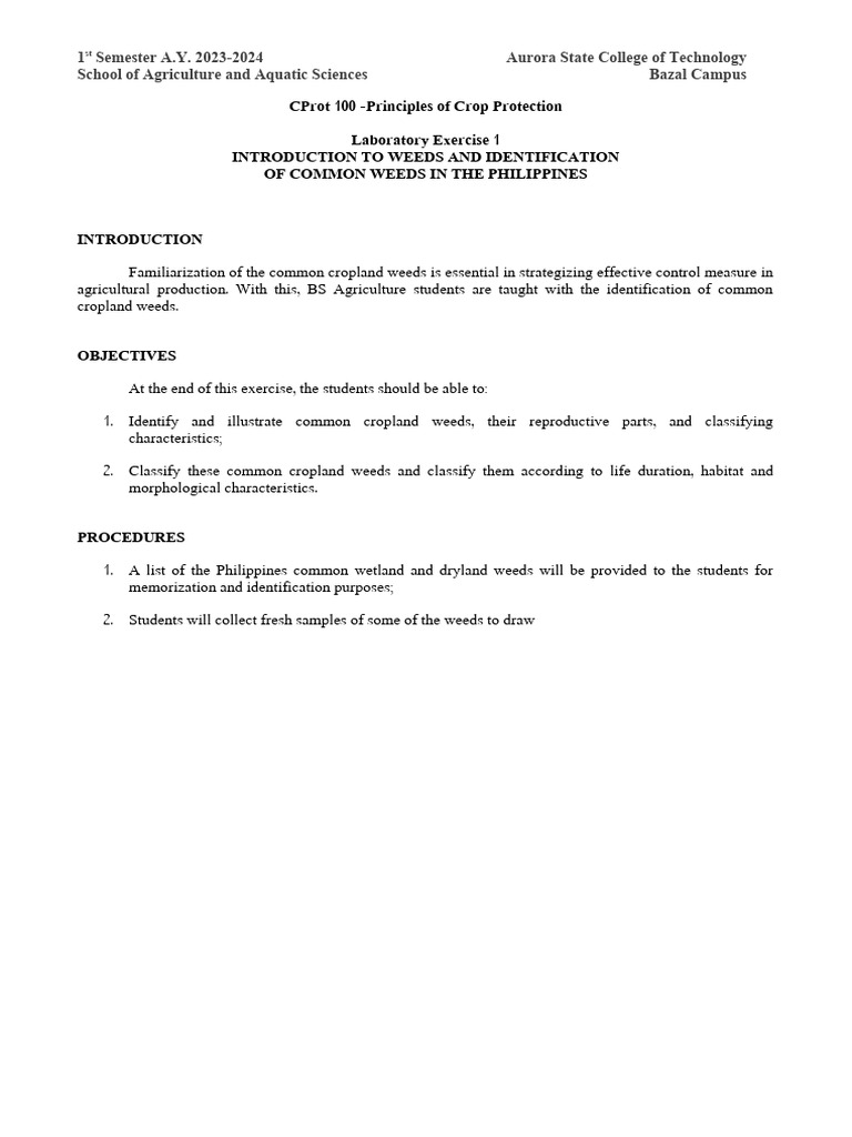 Laboratory Exercise 1 - Weed Identification | PDF | Branches Of Botany ...