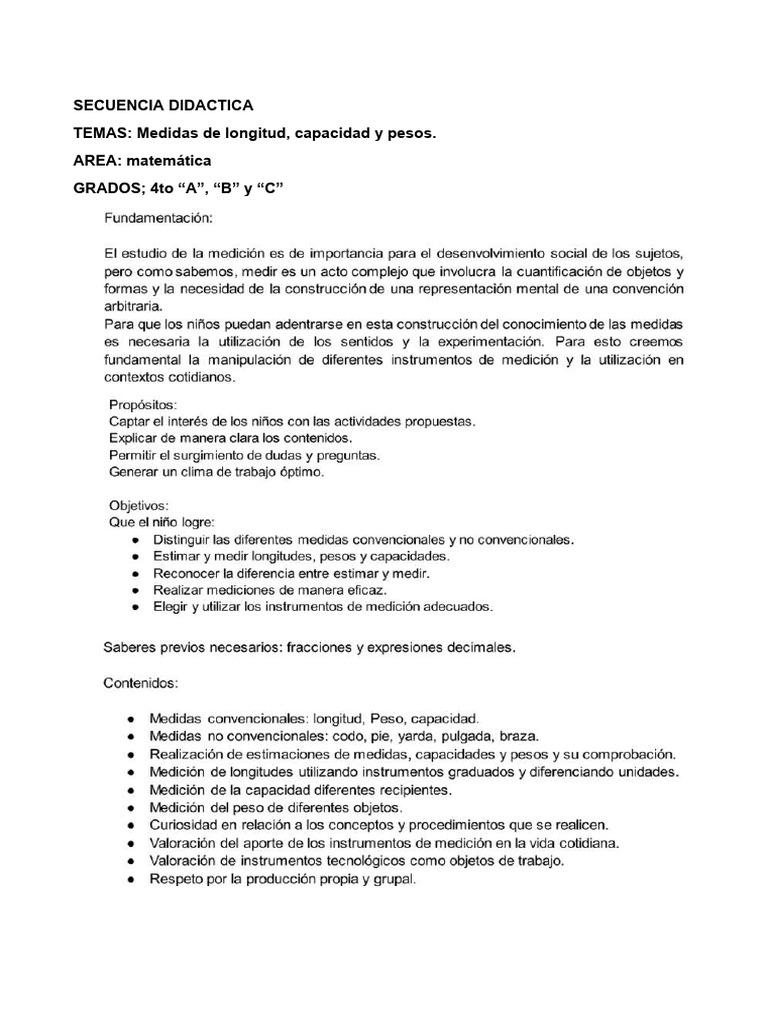 Secuencia Didactica 4 To Medidas-1 | PDF