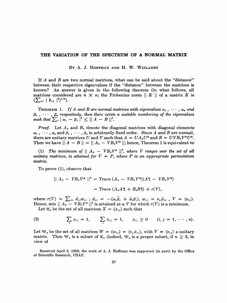 Hoffman 1953 | PDF | Matrix (Mathematics) | Linear Algebra