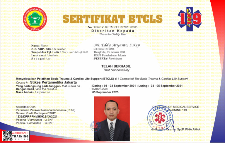 E-Sertifikat BTCLS Ns. Eddy Aryanto, S.Kep | PDF | Business | Self-Improvement