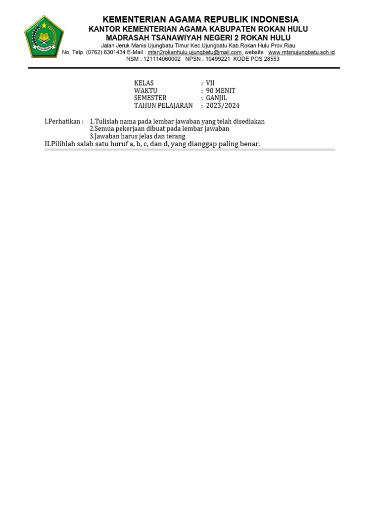 Kop Surat Ujian Semester | PDF