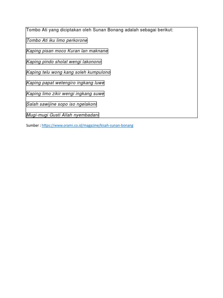Tombo Ati Yang Diciptakan Oleh Sunan Bonang Adalah Sebagai Berikut | PDF