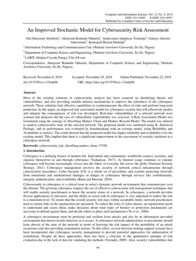 An Improved Stochastic Model For Cybersecurity Ris Pdf Computer