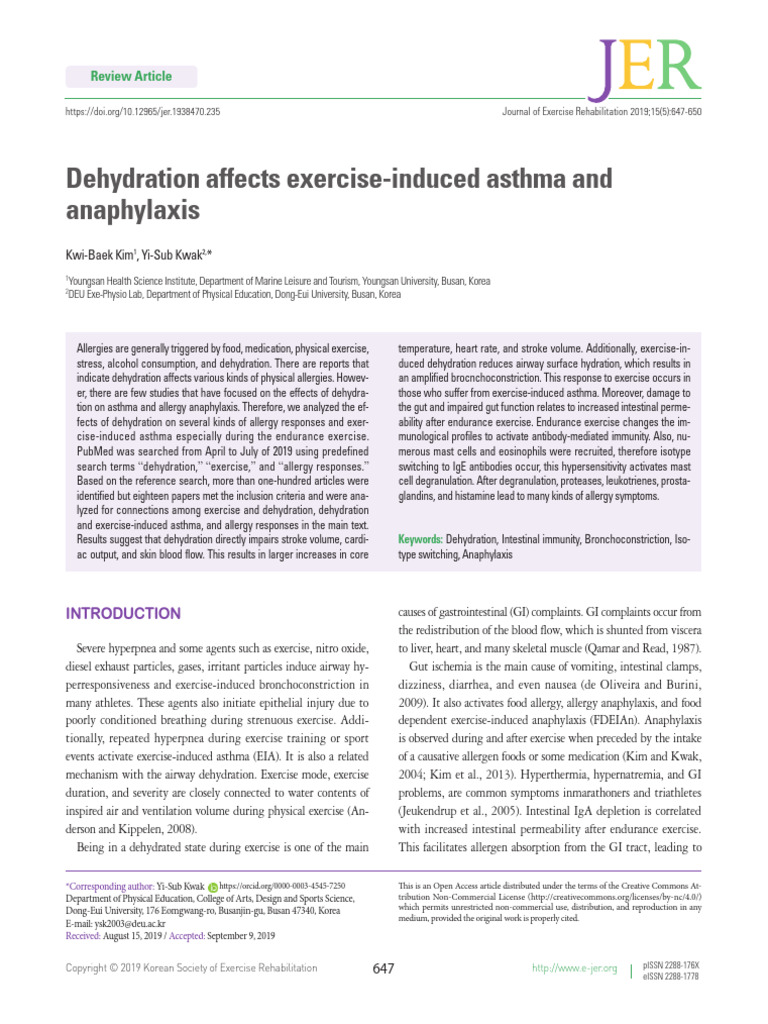 Dehydration Affects Exercise-Induced Asthma and Anaphylaxis | PDF ...
