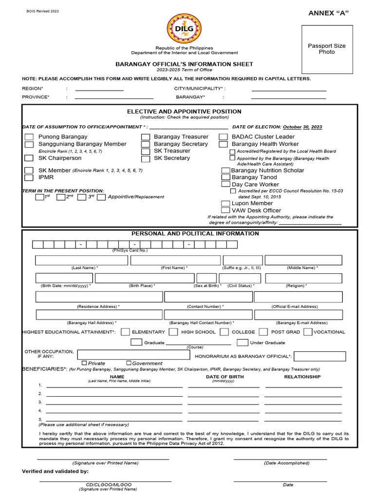 BOIS Updated Form | PDF