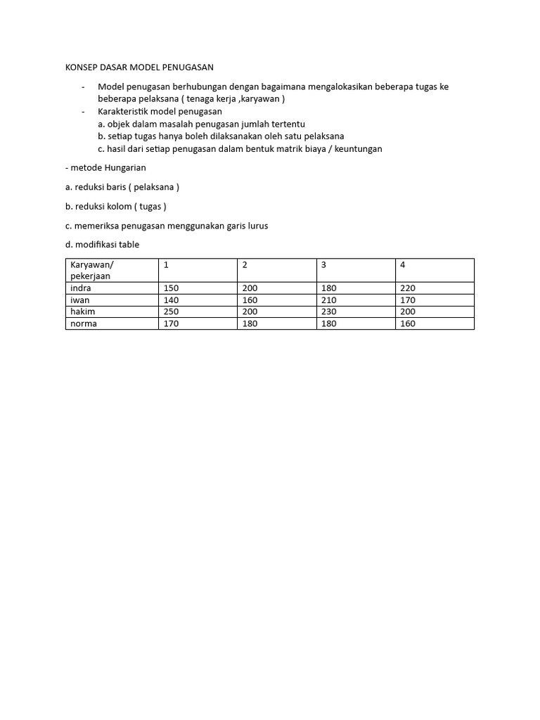 Konsep Dasar Model Penugasan | PDF