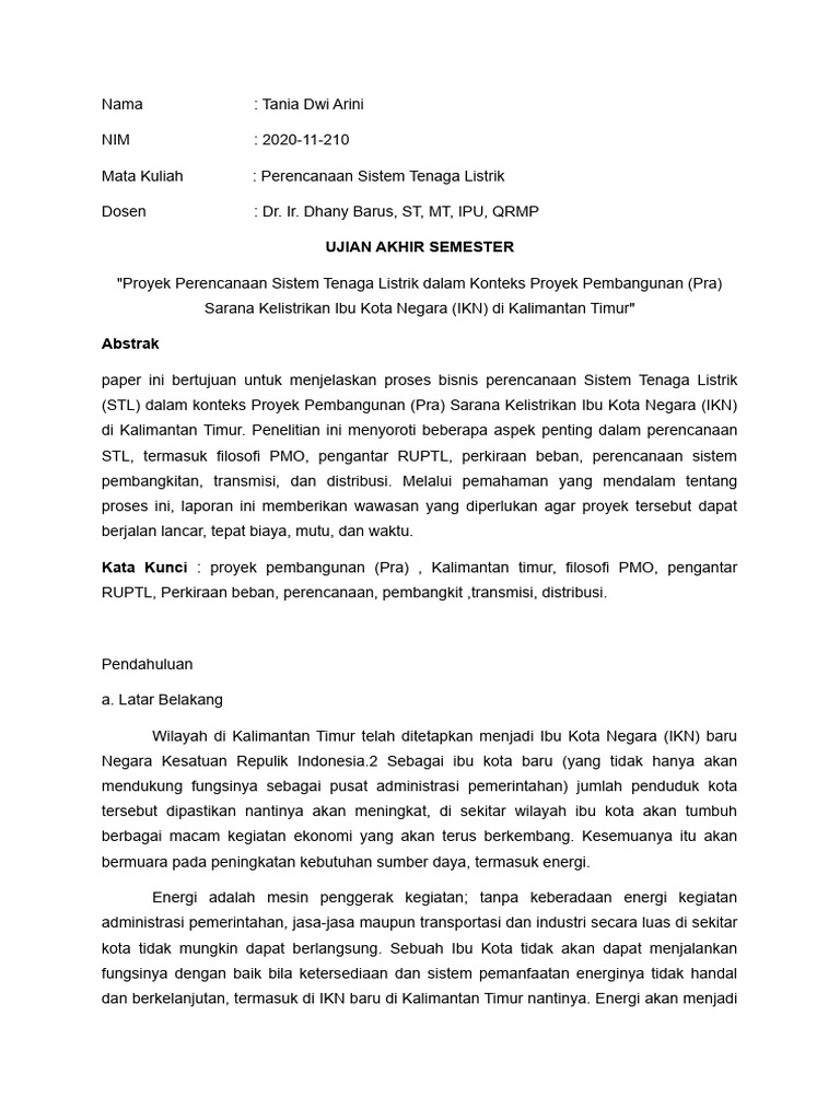Paper PERENCANAAN SISTEM TENAGA LISTRIK - TANIA DWI ARINI - 202011210 ...