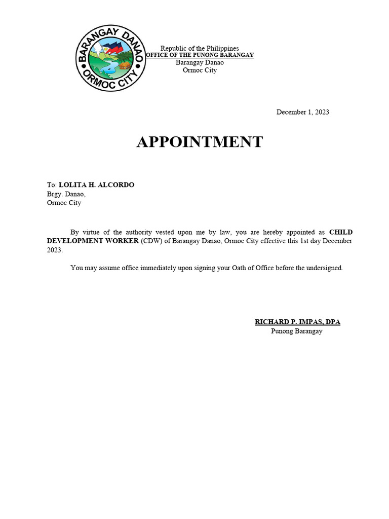 Appointment - Child Development Worker | PDF