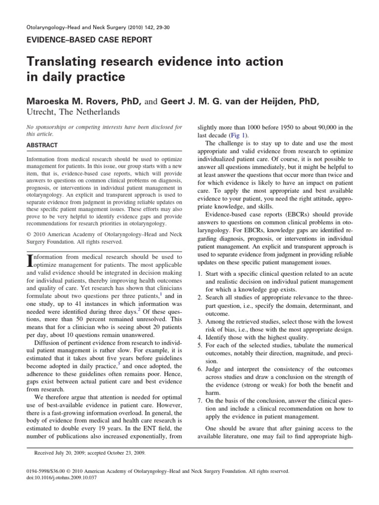 Translating Research Evidence Into Action in Daily Practice | PDF | Evidence Based Medicine | Statin