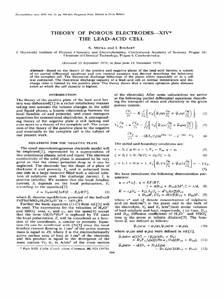 Theory of Porous Electrodes-XIV The Lead-Acid Cell | PDF | Porosity ...