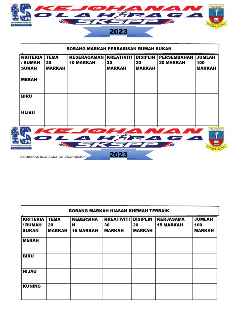 Borang Markah Perbarisan Rumah Sukan Dan Khemah | PDF