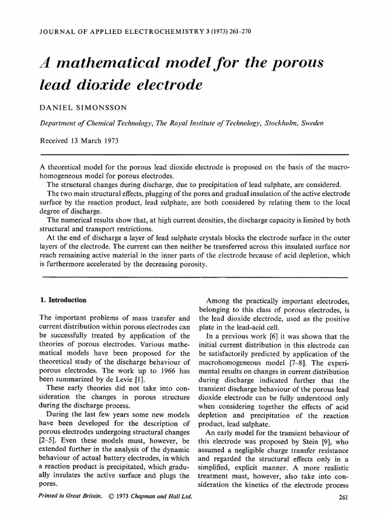 A Mathematical Model For The Porous Lead Dioxide Electrode | PDF ...