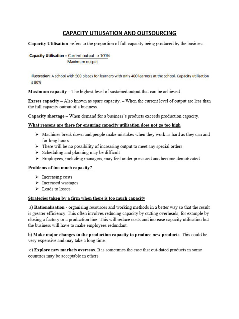 Capacity Utilisation & Outsourcing Guide | PDF | Outsourcing | Capacity ...