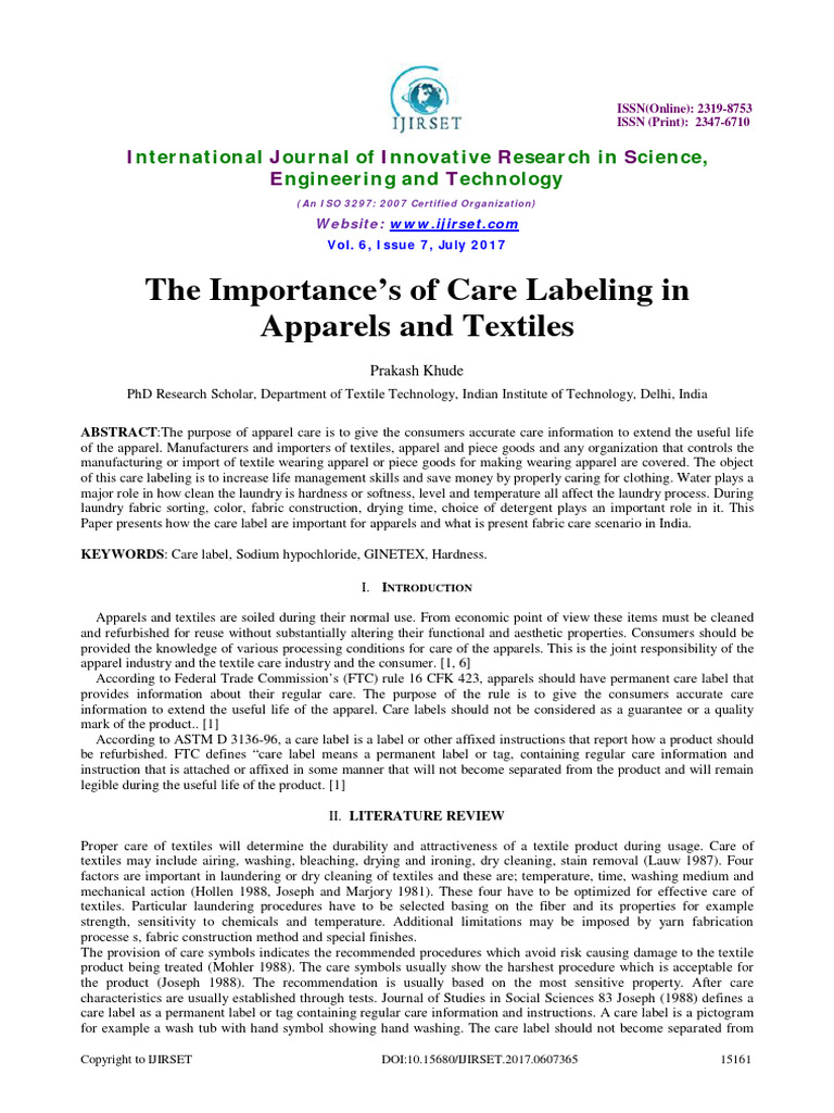 Importance of Care Labelling in Apparel and Textiles | PDF | Bleach ...
