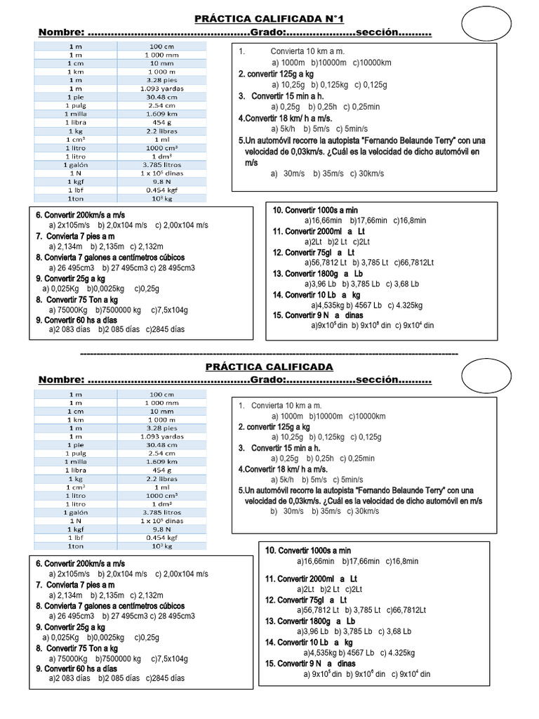 PRÁCTICA CALIFICADA N°1 Conversiones | PDF