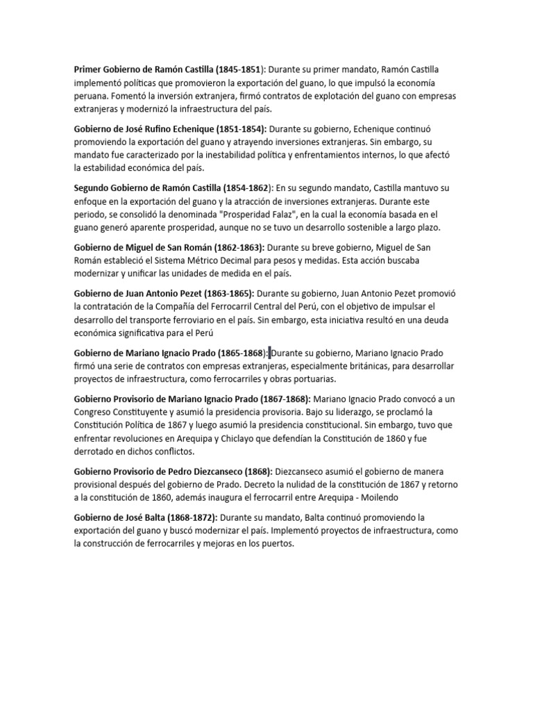 Primer Gobierno de Ramón Castilla | PDF | América del Sur | Perú