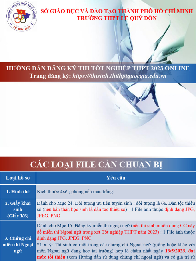 HƯỚNG DẪN ĐĂNG KÝ DỰ THI TN NĂM 2023 | PDF