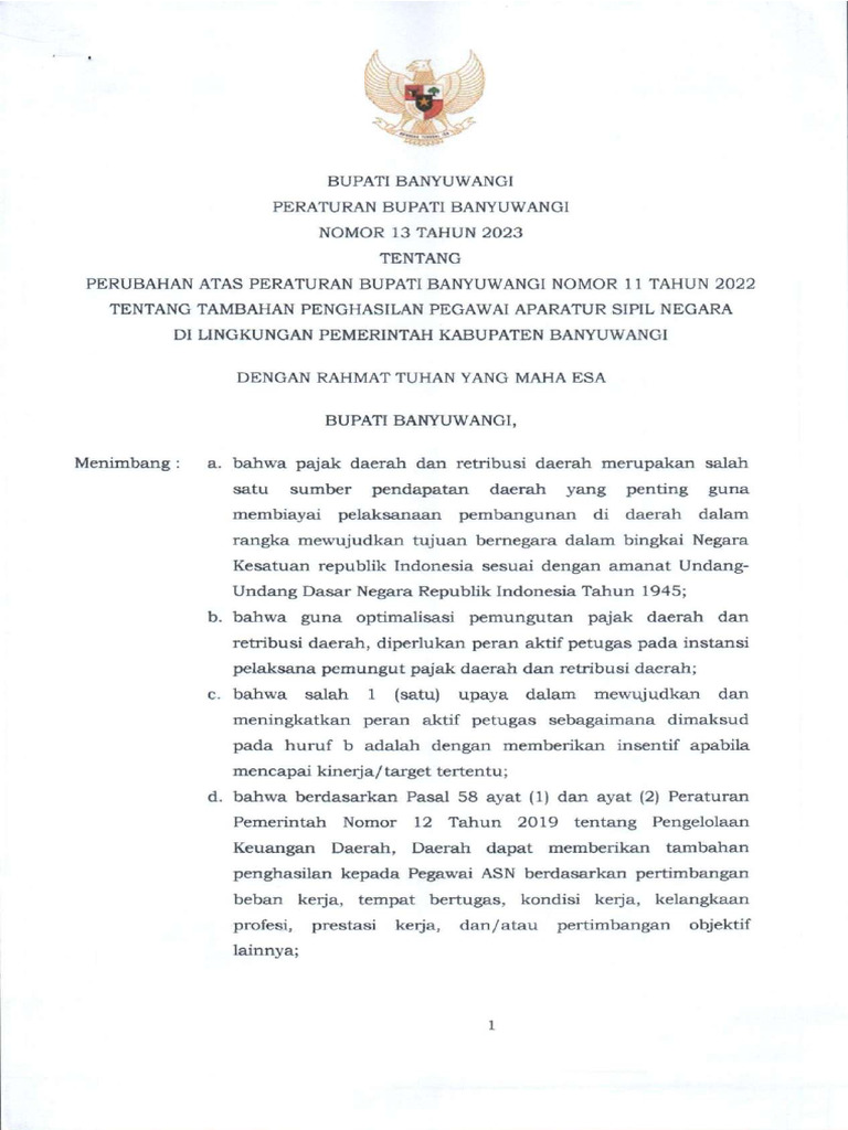 Perbup No 13 Tahun 2023 TPP | PDF