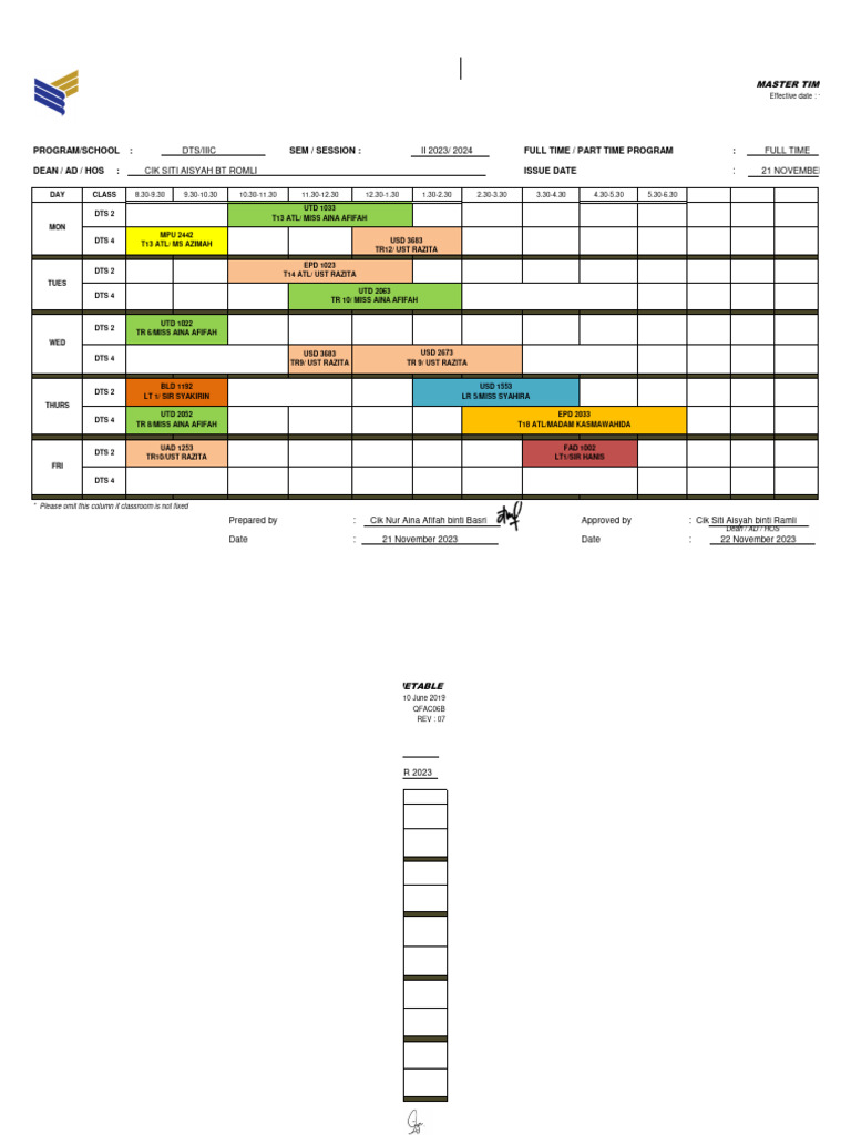 Jadual Sesi Ii 2023-2024 - DTS | PDF