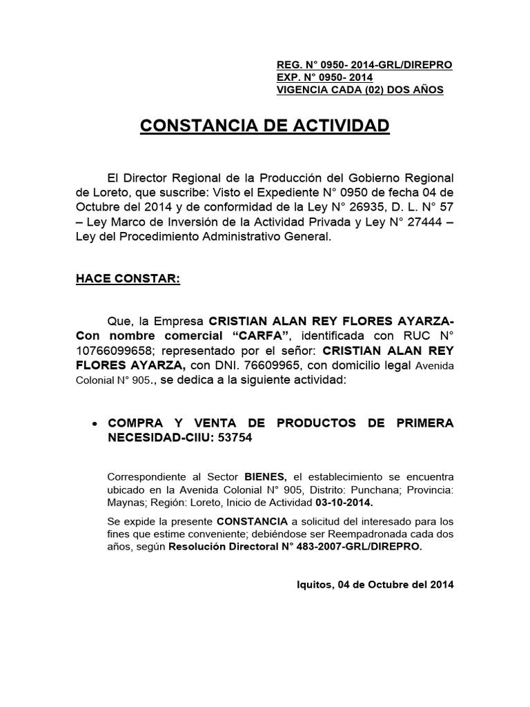 Constancia de Actividad | PDF | Economias