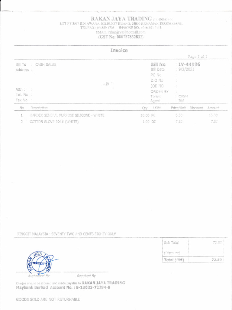 Invoice Rakan Jaya 2021 | PDF
