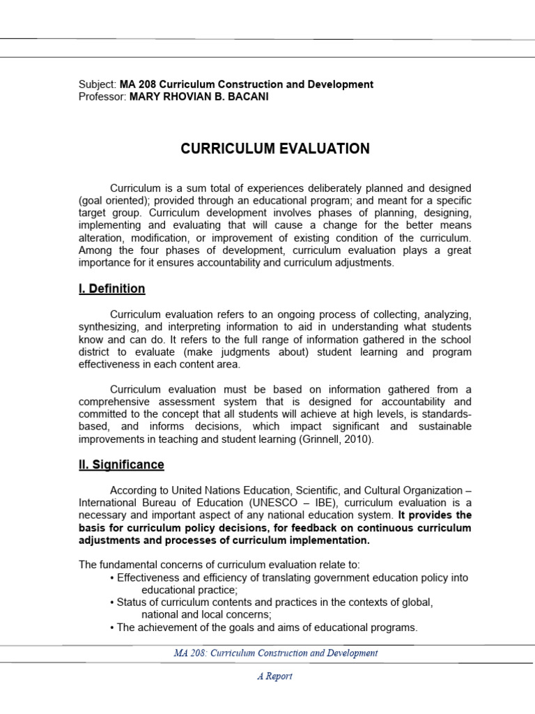 Curriculum Evaluation | PDF | Curriculum | Evaluation