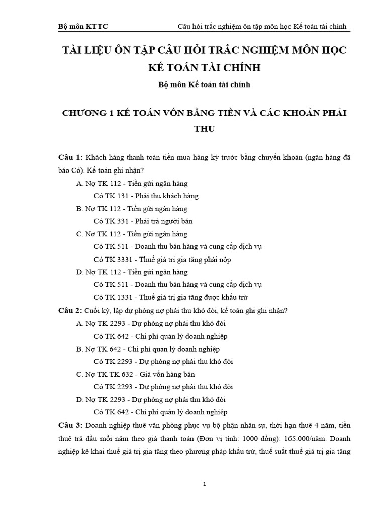 Cau Hoi Trac Nghiem On Tap KTTC | PDF