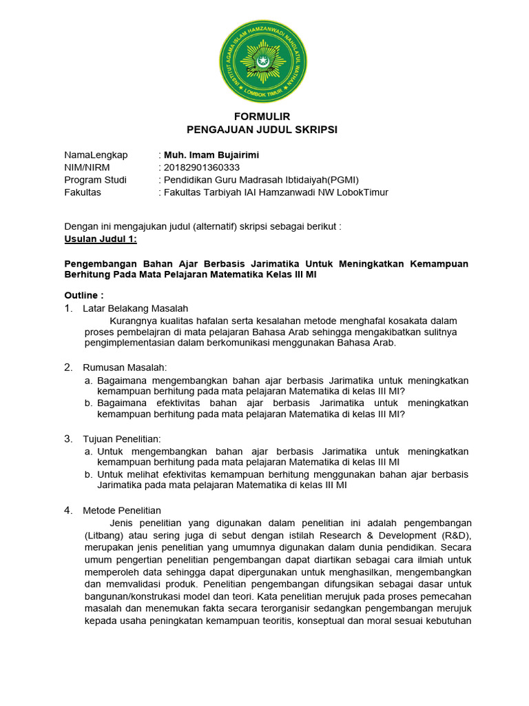 Outline Proposal Imam BJ Fix - 021745 | PDF | Karier & Perkembangan | Ilmu Sosial