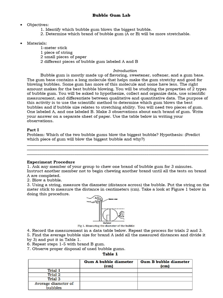 Bubble Gum Experiment for Students | PDF | Scientific Method | Methodology